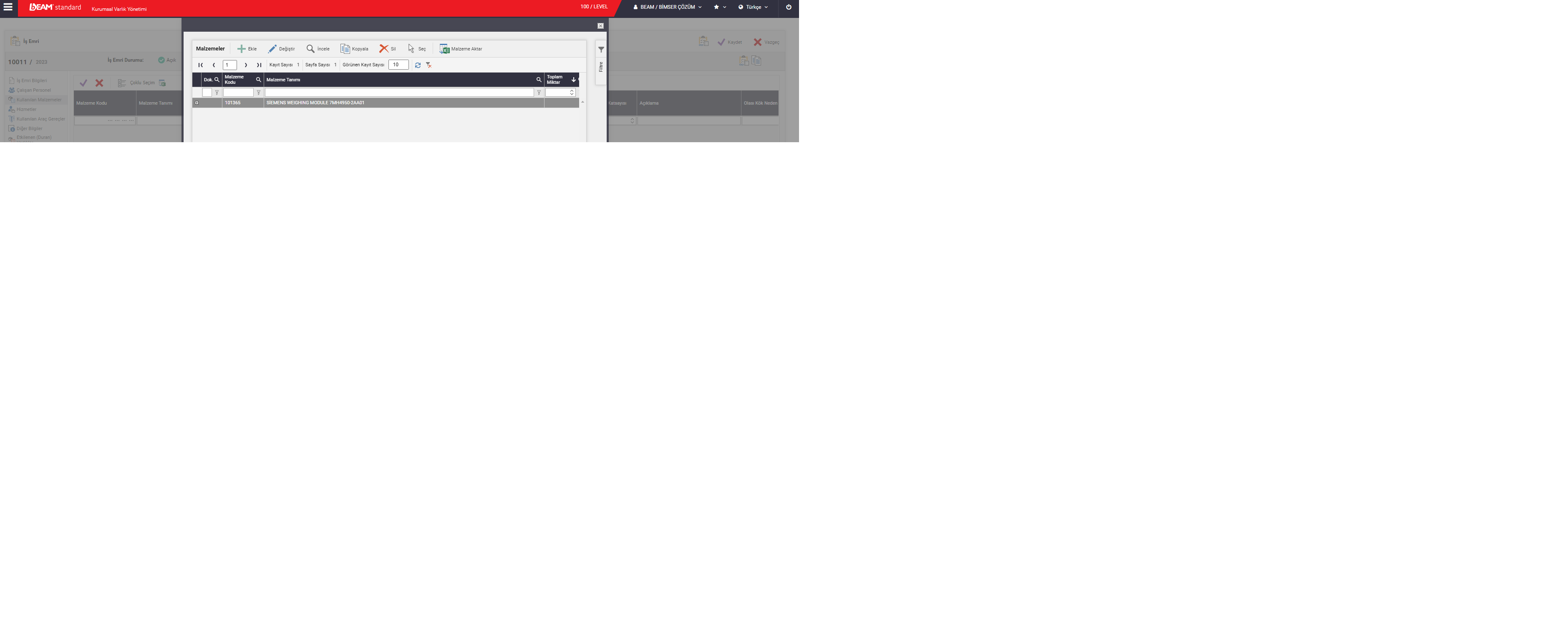 İş Emri Malzeme Kullanımı | Bimser